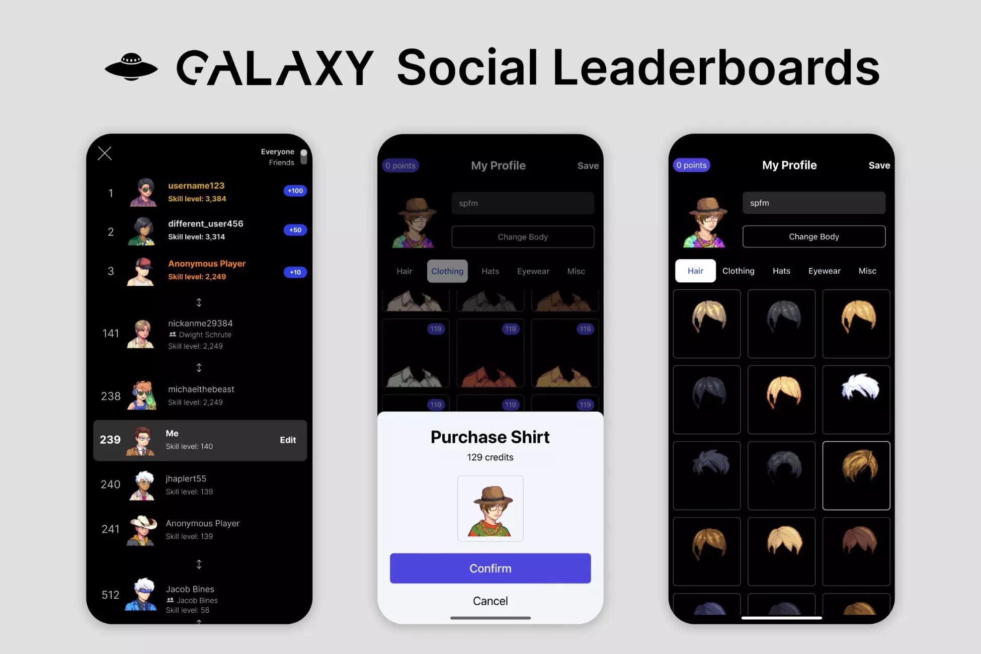 Social Leaderboard with Avatars - Galaxy